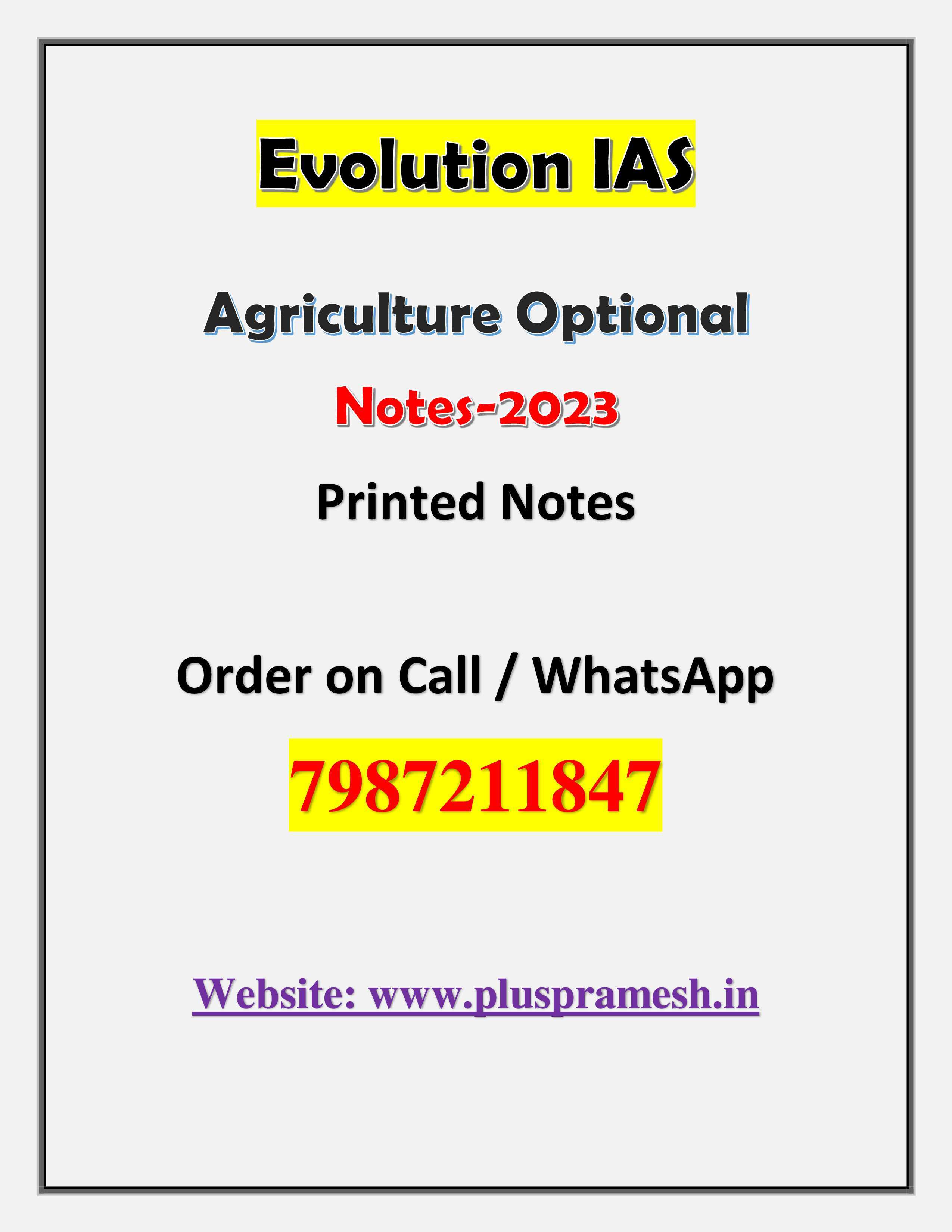 (01) EVOLUTION IAS AGRICULTURE Printed Notes » Plus Pramesh